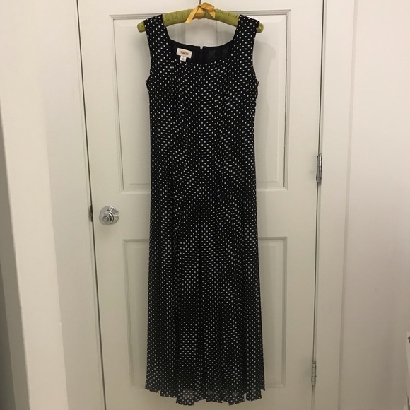 Talbots | Dresses | Vintage Talbots Black White Polka Dot Midi Dress ...